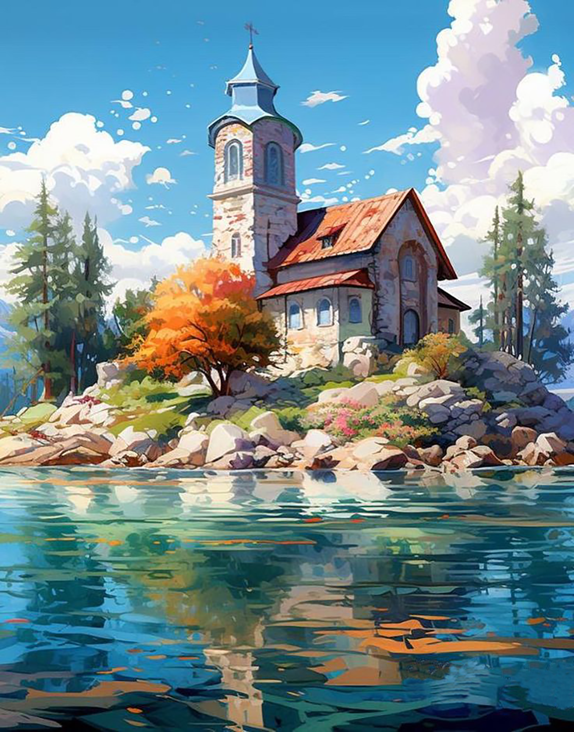 Картина по номерам "Часовня у озера", хлопковый холст на подрамнике 40х50 см, акрил, 000 Art Hobby Home