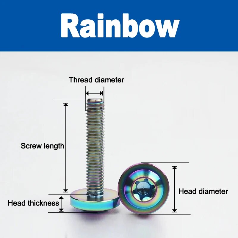 Титановые болты M4-M8 длиной 10-60 мм Torx Rainbow, M6x15 mm