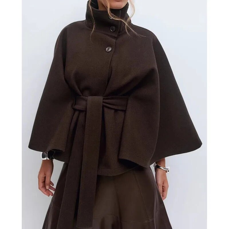 Женская шерстяная накидка XLMJDZGS M, coffee color