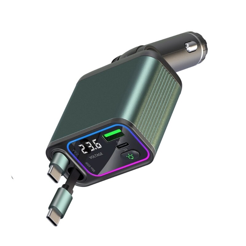 Выдвижное Автомобильное Зарядное Устройство Адаптеры Для Быстрой Зарядки Двойной Порт Type C и USB с Электрическим Дисплеем Автомобильное Зарядное Устройство для Автомобиля