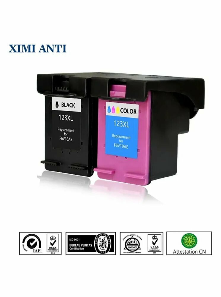 XIMI ANTI Картридж 123XL для HP123 / HP 2130 / HP 123 XL для принтеров Deskjet 1110 2130 2620 3630 2600 3700 ENVY 4510 5020 5030 4520 OfficeJet 3830 4650 5230 (1/Черный ,1/Цветной), совместимый, Набор CMYK LcLmGLg, 2 шт