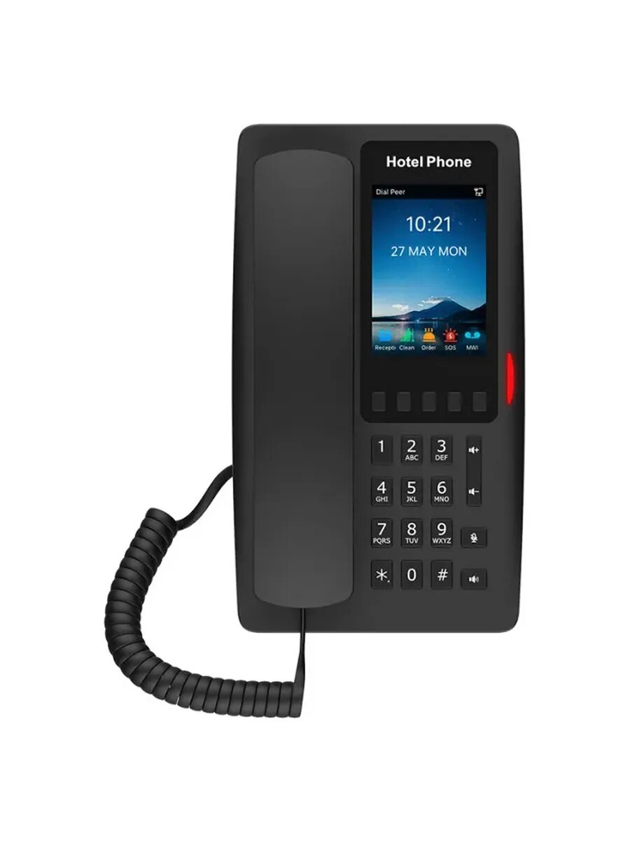 Телефон VoiceIP Fanvil H6W гостиничный чёрный, 2 порта 10/100 Мбит, PoE, цветной дисплей, wi-fi, б/п