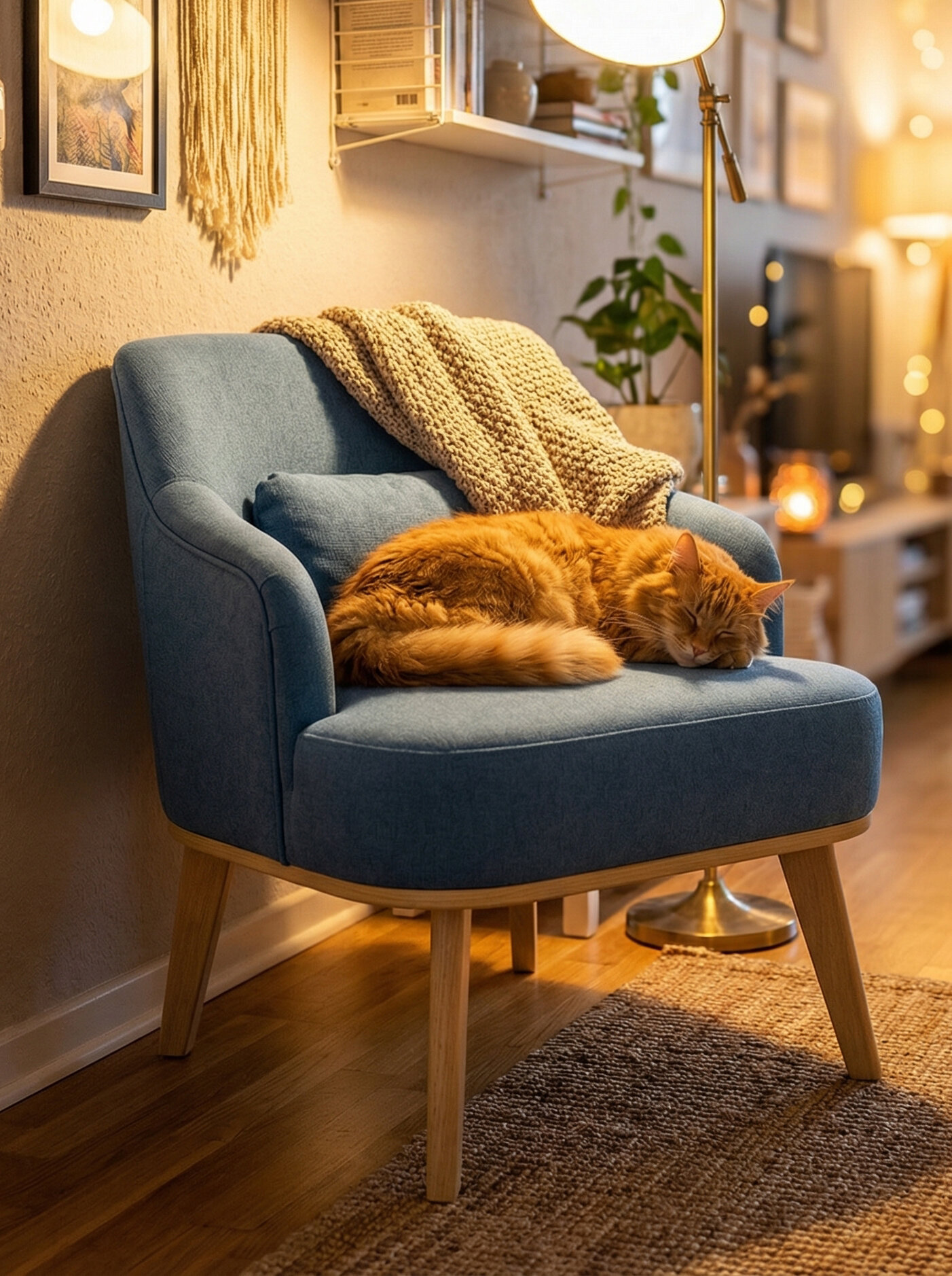 Кресло в гостинную Мебелик мягкое для отдыха Комфорт 5 ткань катания дасти blue, каркас лак