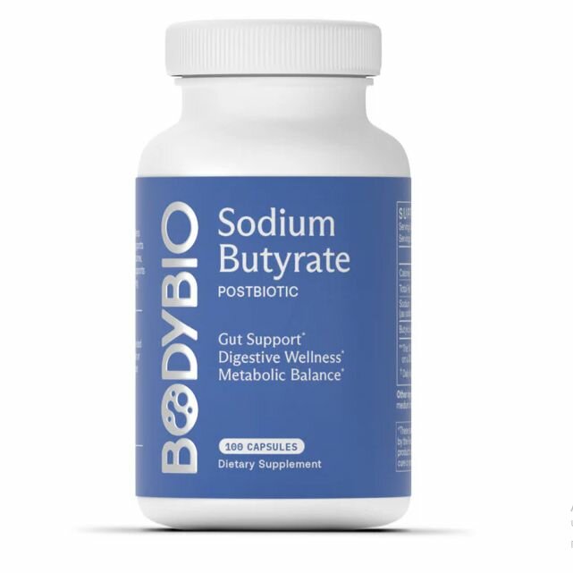 BodyBio, Бутират натрия, Sodium Butyrate, улучшение пищеварения и метаболизма, 100 капсул