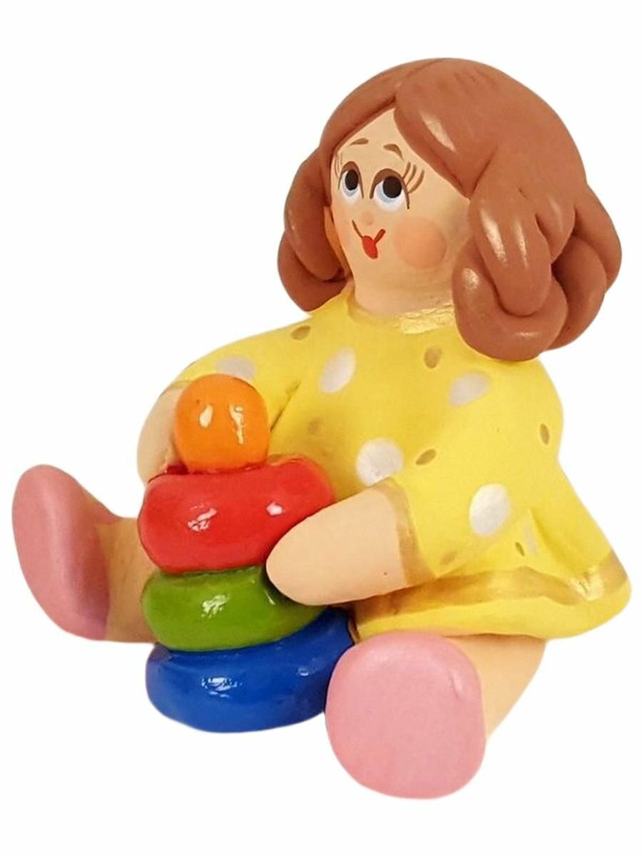 Девочка с игрушкой, Ковровская глиняная игрушка, ручная авторская работа