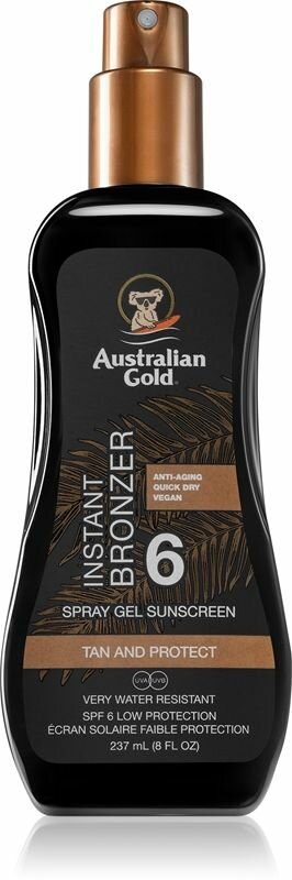 Australian Gold Солнцезащитный спрей-гель с бронзирующим эффектом Instant Bronzer Spray Gel SPF 6, 237 мл