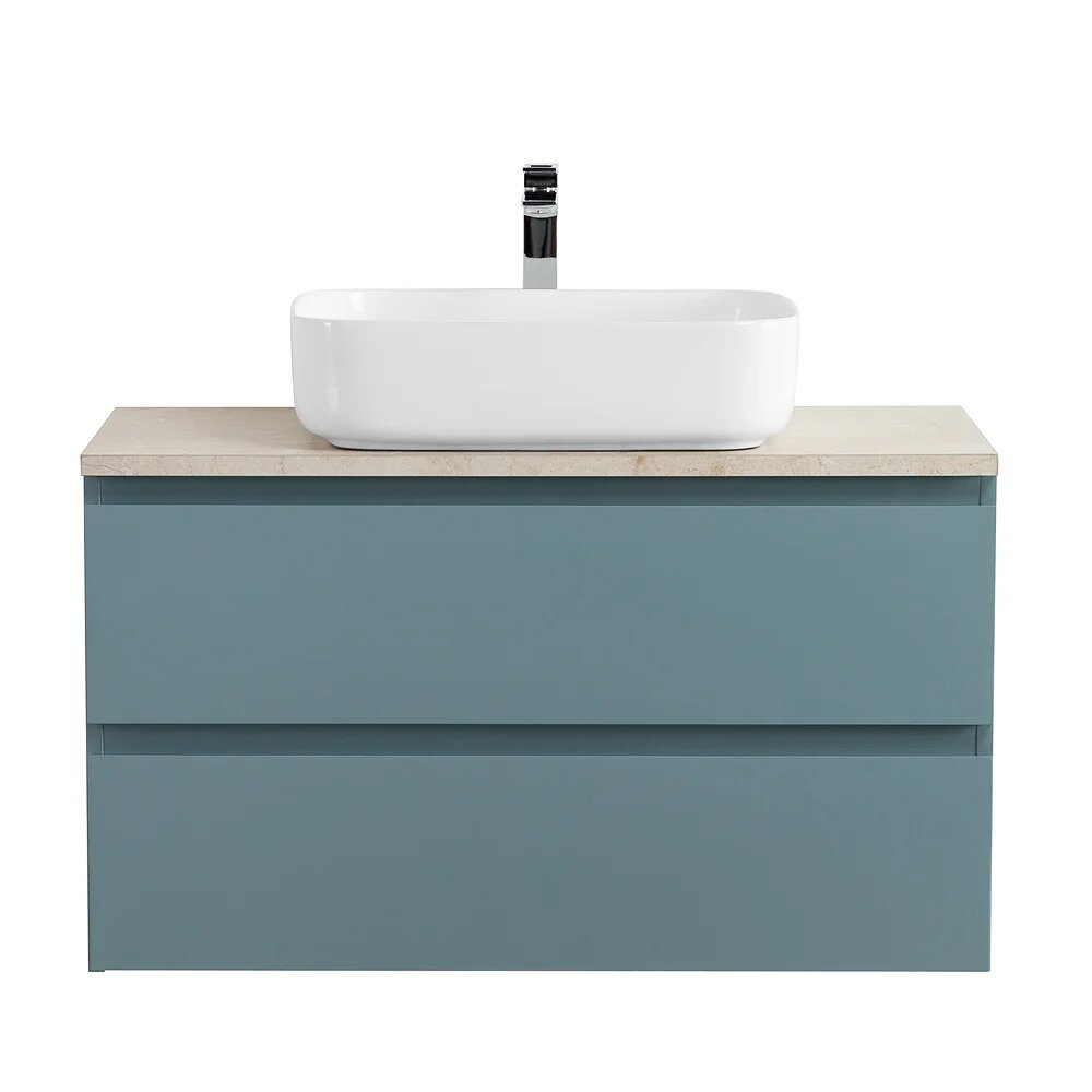 Тумба с раковиной BelBagno Kraft 90 подвесная, 90 см, со столешницей, голубая, матовая, с отверстием под смеситель, из МДФ, с ящиками, раковина для ванной, фаянсовая, прямоугольная