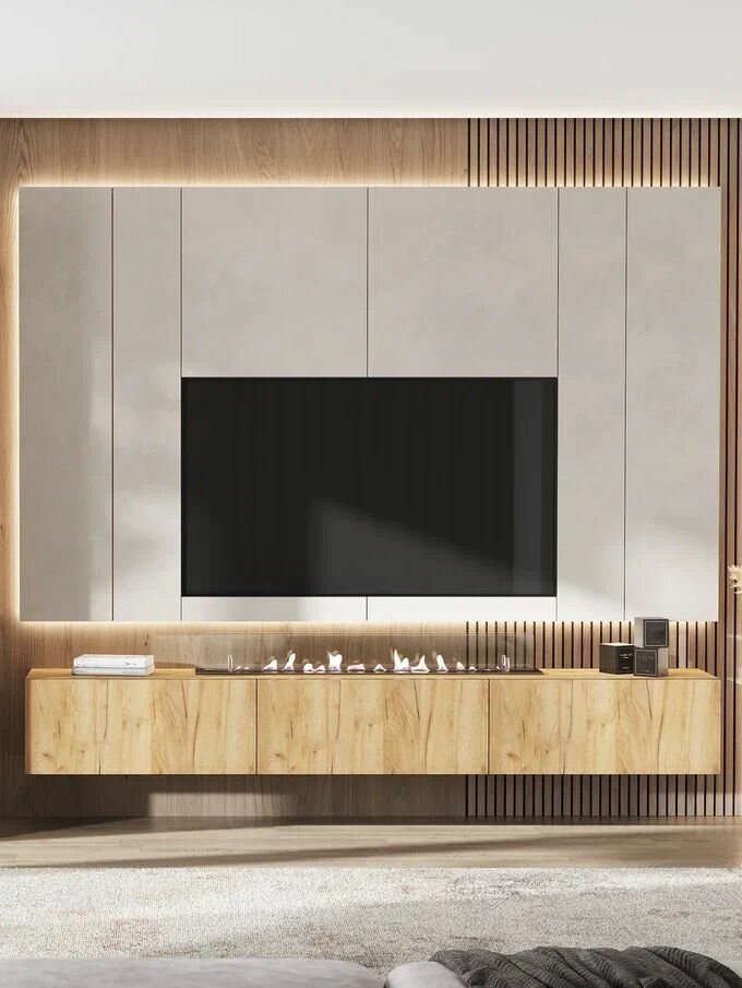 Тумба под телевизор Норд подвесная, комплект тумбочек под ТВ 3 шт, 240х34.6х33 см, Дуб крафт