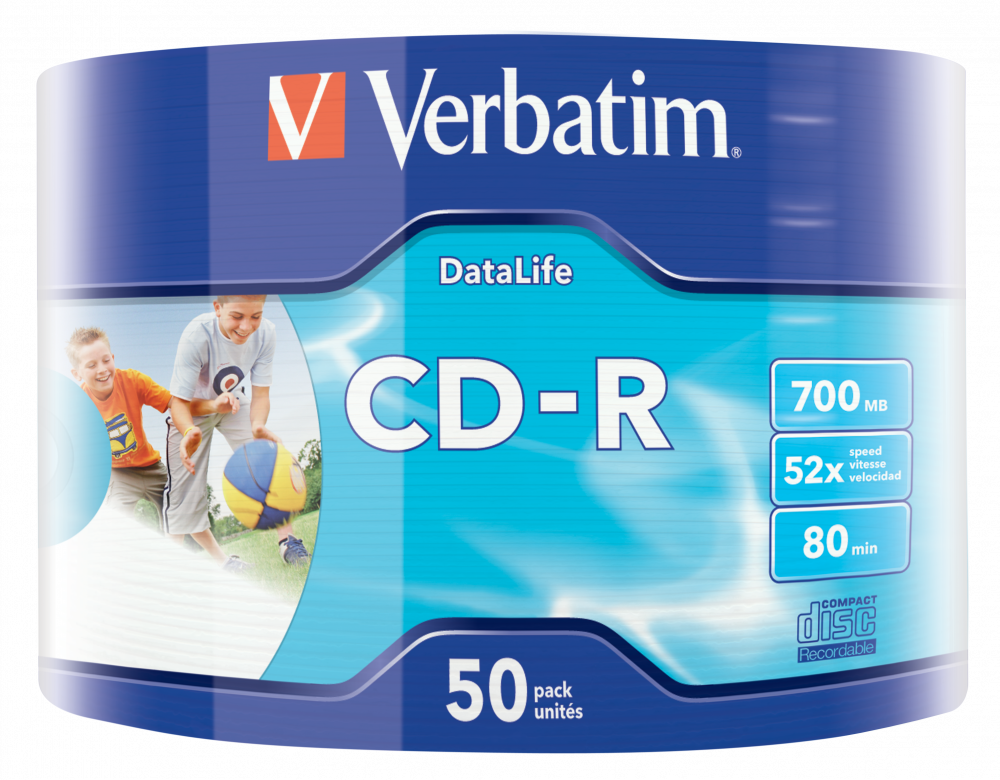 Диск оптический Verbatim CD-R 52x 700MB DataLife Wide Inkjet Printable no ID, Bulk, 50 шт.
