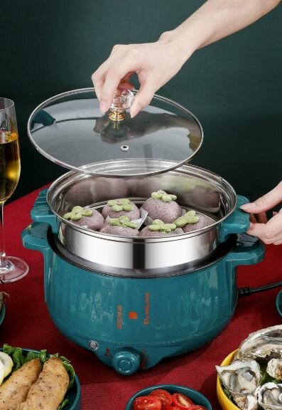 Электрический пароварка и мультиварка 2 в 1, жарки и тушения, для приготовления здоровой пищи, с антипригарной поверхностью