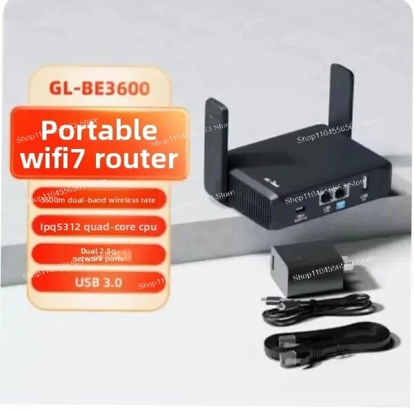 GL-BE3600 (Slate 7) WiFi 7 роутер с двумя портами 2.5G, сенсорным экраном, игровой точкой доступа 3570 Мбит/с, VPN для общественных и гостиничных сетей