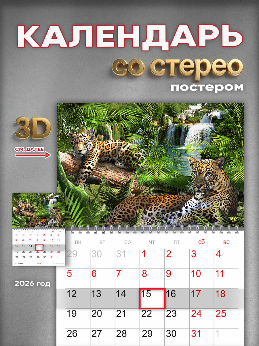 Настенный отрывной стереокалендарь "Леопарды"