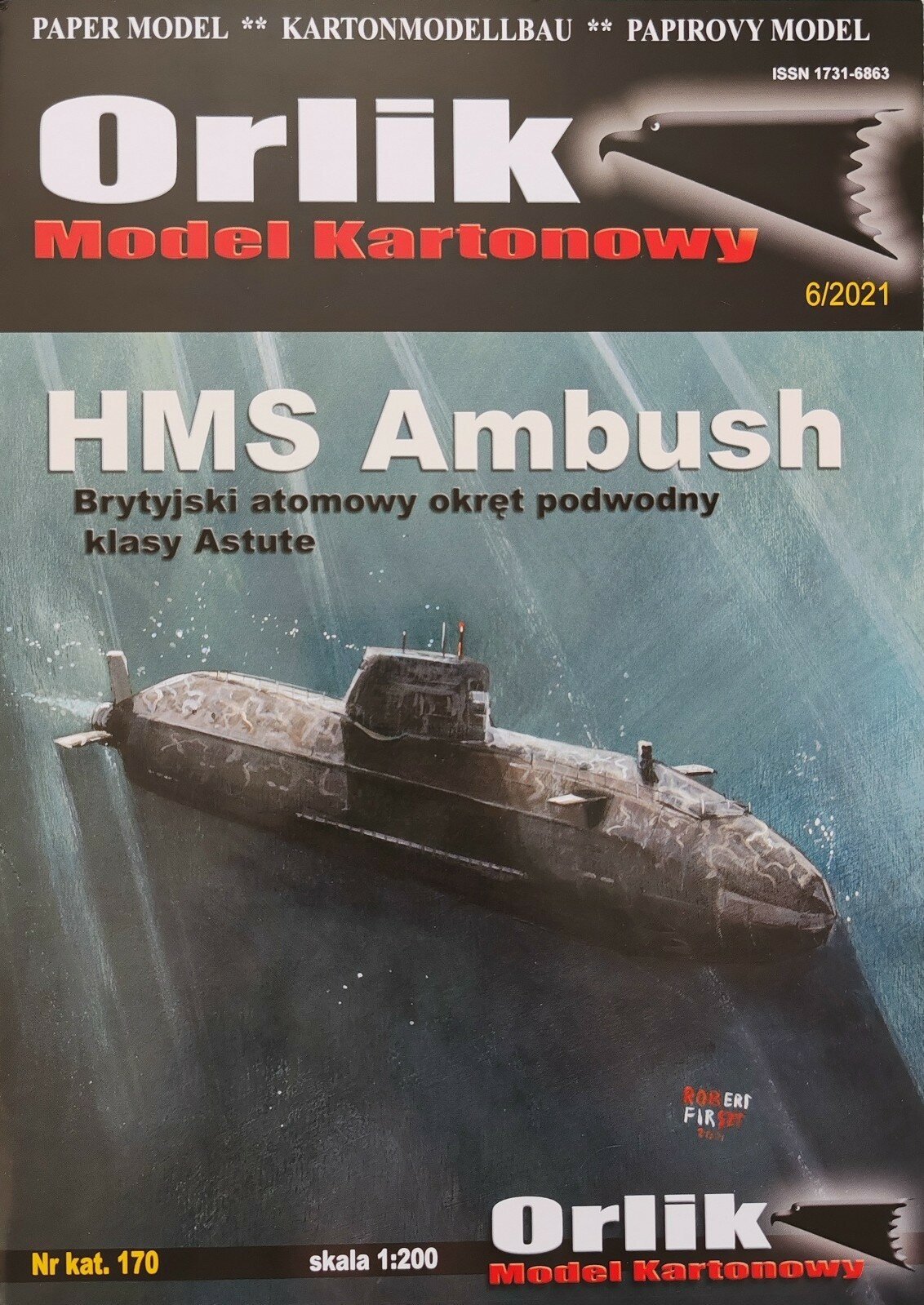 Сборная бумажная модель Подводная лодка класса Astute HMS Ambush - Orlik №170 (журнал)