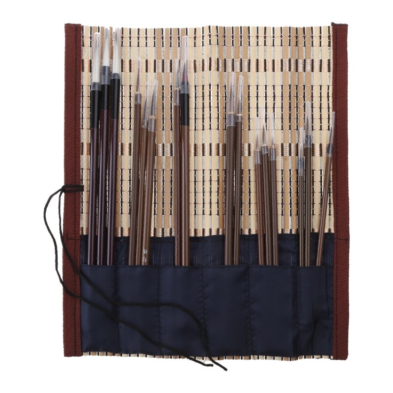16шт Кисть для Китайской Каллиграфии с Рулонным Держателем Профессиональная Кисть Для Рисования Длинным Тонким Пером для Тщательной Рисования Тушью