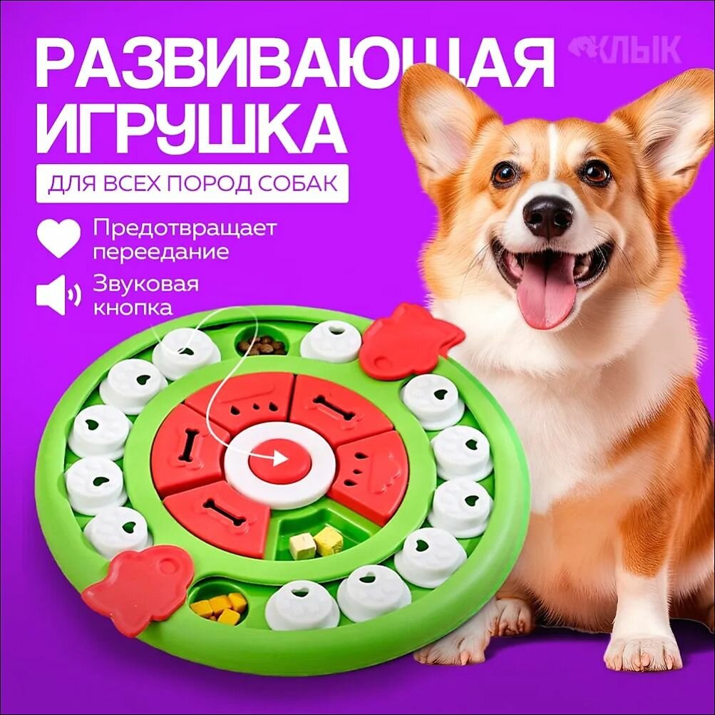 Развивающая игрушка для собак, обучающая кормушка дозатор, для медленного кормления и лакомств, зеленая