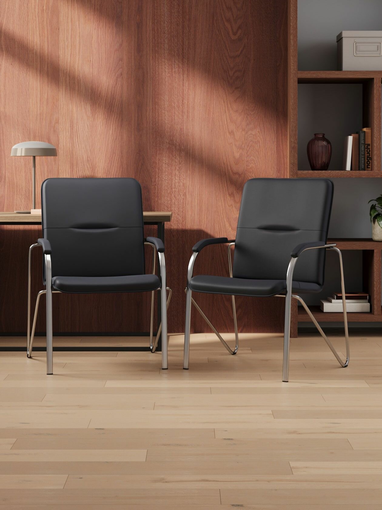 Офисный стул Самба М металлический, с подлокотниками, на ножках, иск. кожа, 2 шт, 60x58x88,5 см, Черный