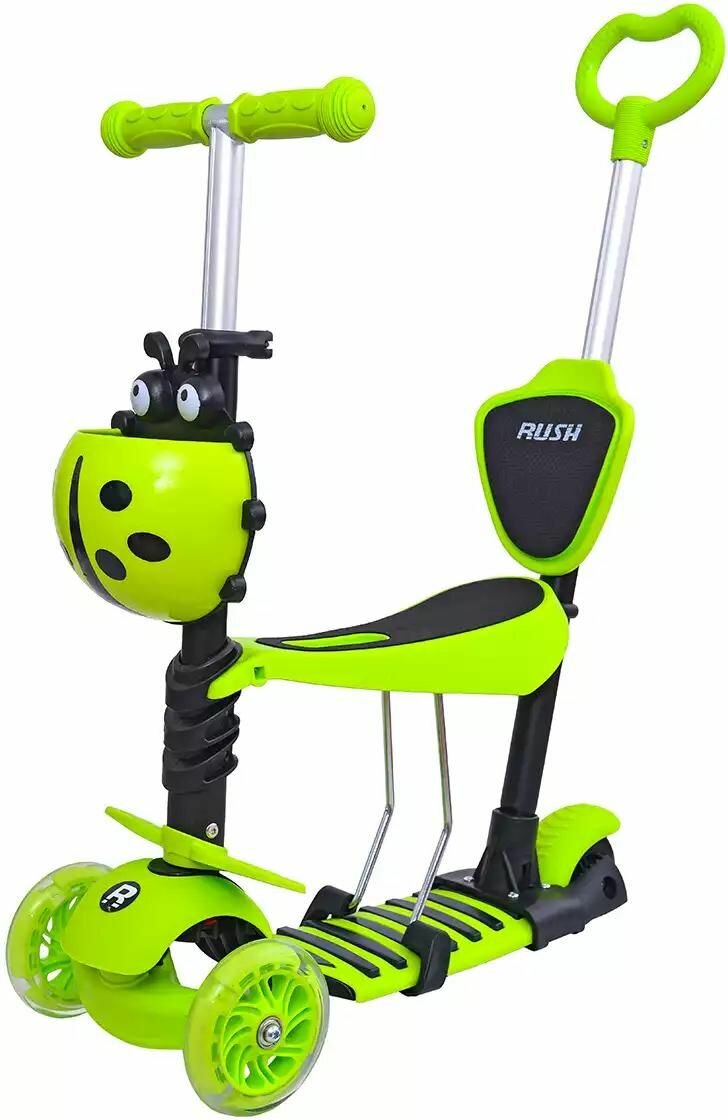 Самокат RUSH ACTION 3-х колесный 3 в 1 до 40 кг green светящиеся колеса RUSH ACTION