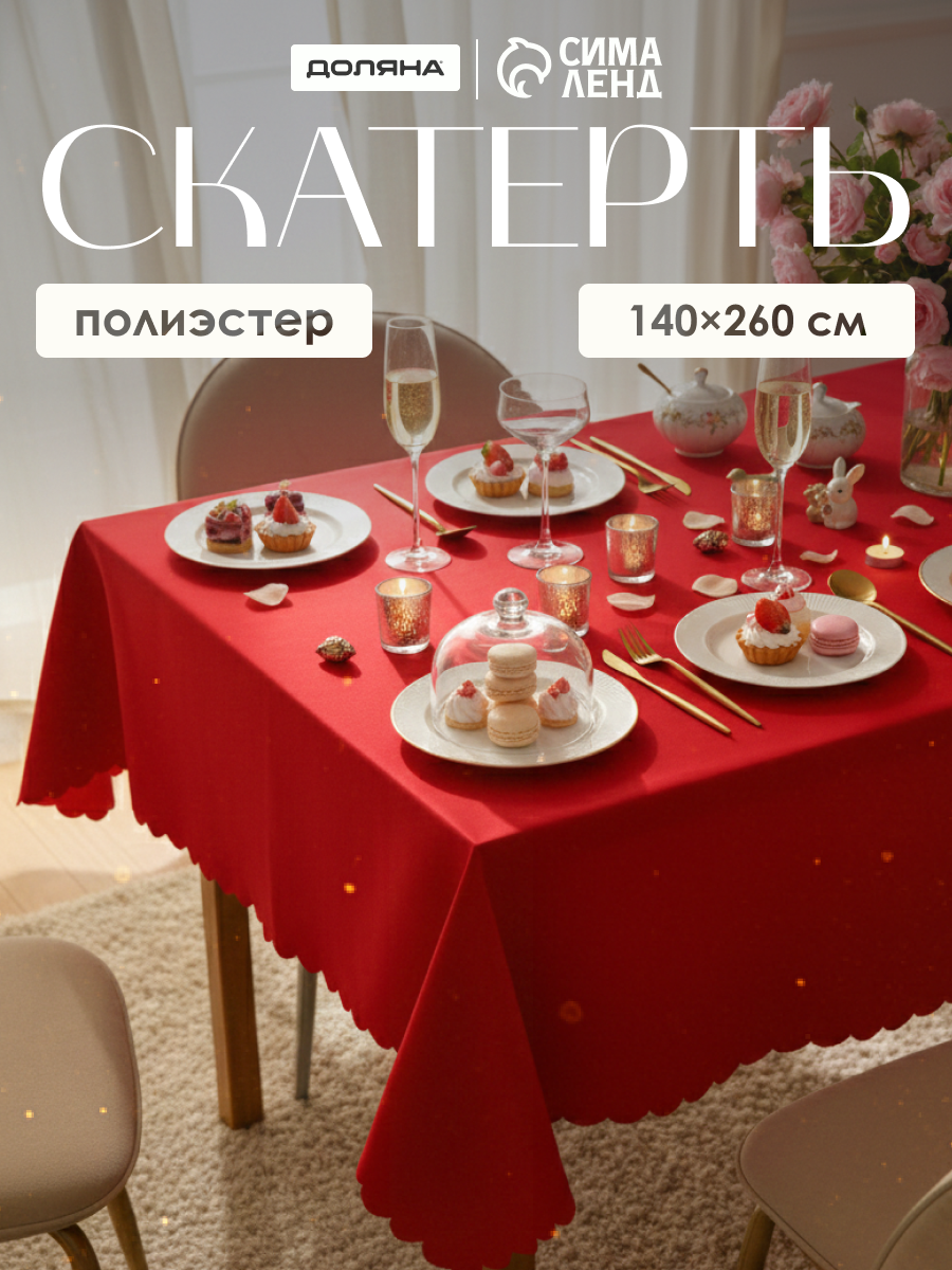 Скатерть Доляна размер 140×260 см, цвет красный, плотность 140 г/м²