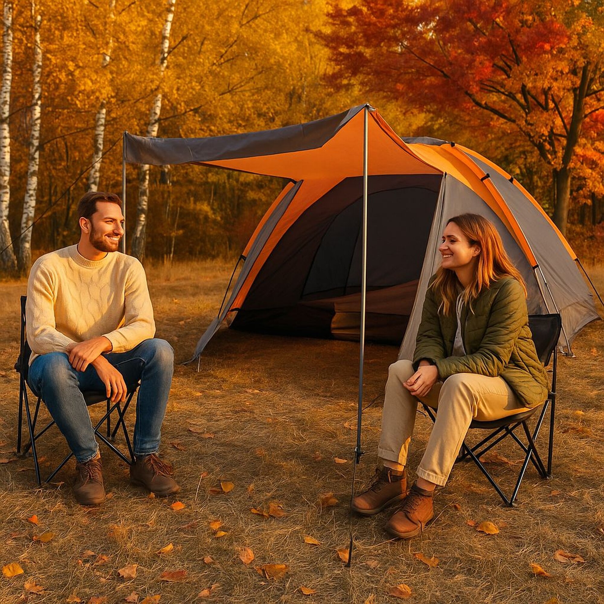 Палатка туристическая с тамбуром 4-х местная, оранжево-синяя