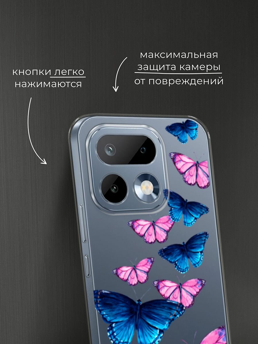 Чехол на Realme 16 Pro / Реалме 16 Про с принтом Взлетающие бабочки, прозрачный — фото 1