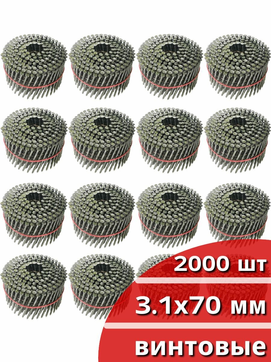 Гвозди барабанные 3,1х70мм шляпка 7,0мм 4000 шт. (16 кассет по 250 шт.) винтовые для пневмопистолета гвоздезабивного пистолета пневматического 15 градусов cnw bdc