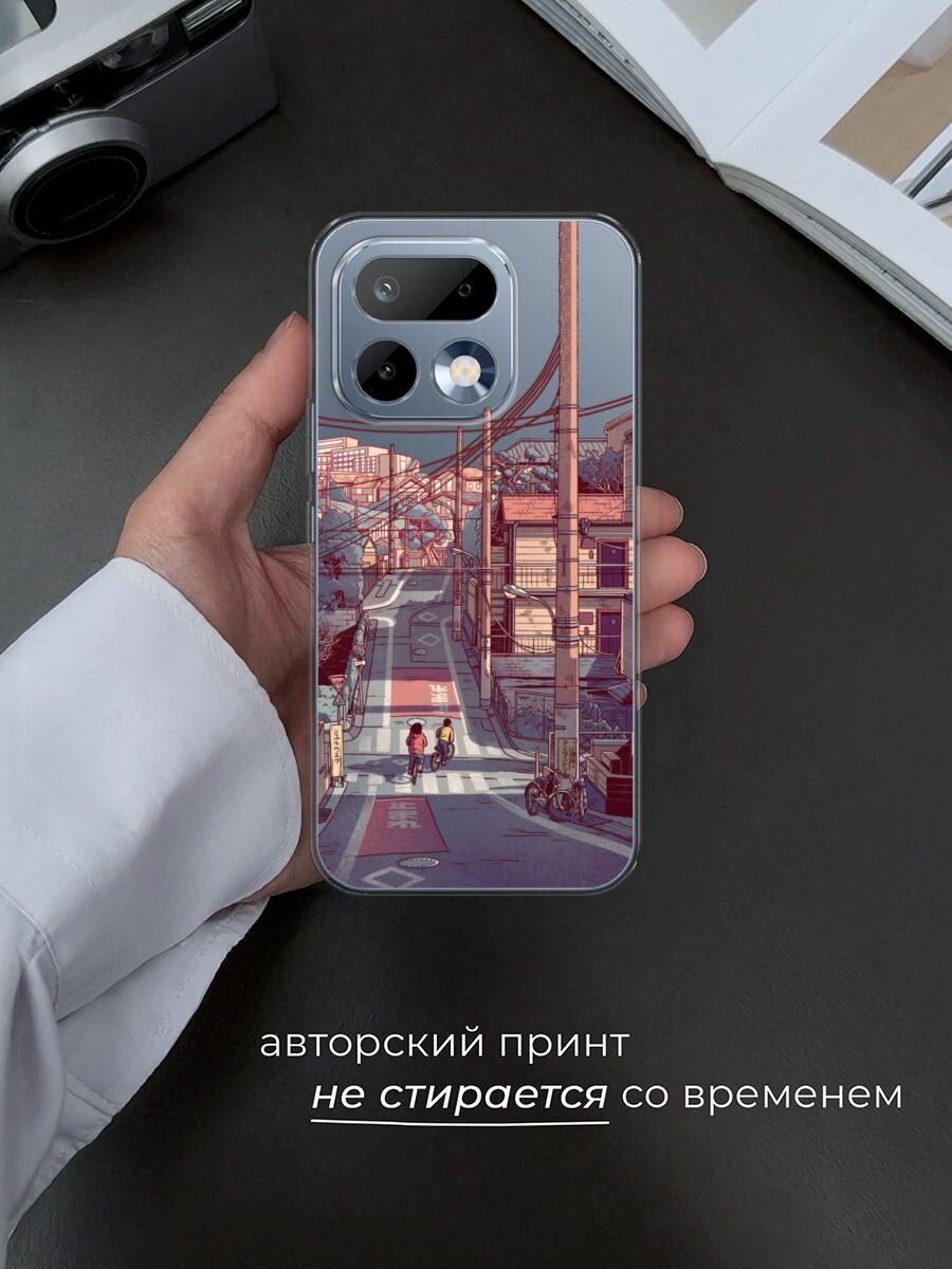 Чехол на Realme 16 Pro / Реалме 16 Про с принтом Закат на японской улице, прозрачный — фото 1