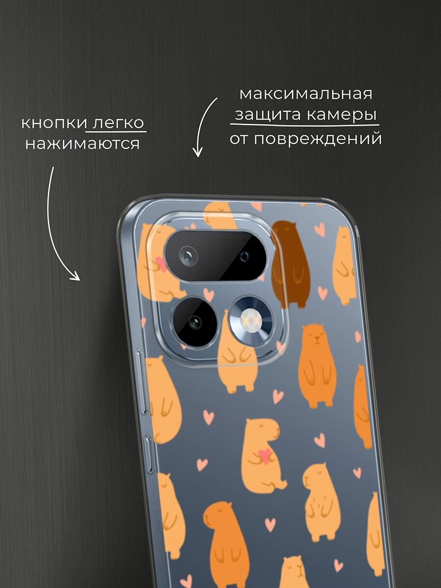 Чехол на Realme 16 Pro / Реалме 16 Про с принтом Капибары с сердечками, прозрачный — фото 1