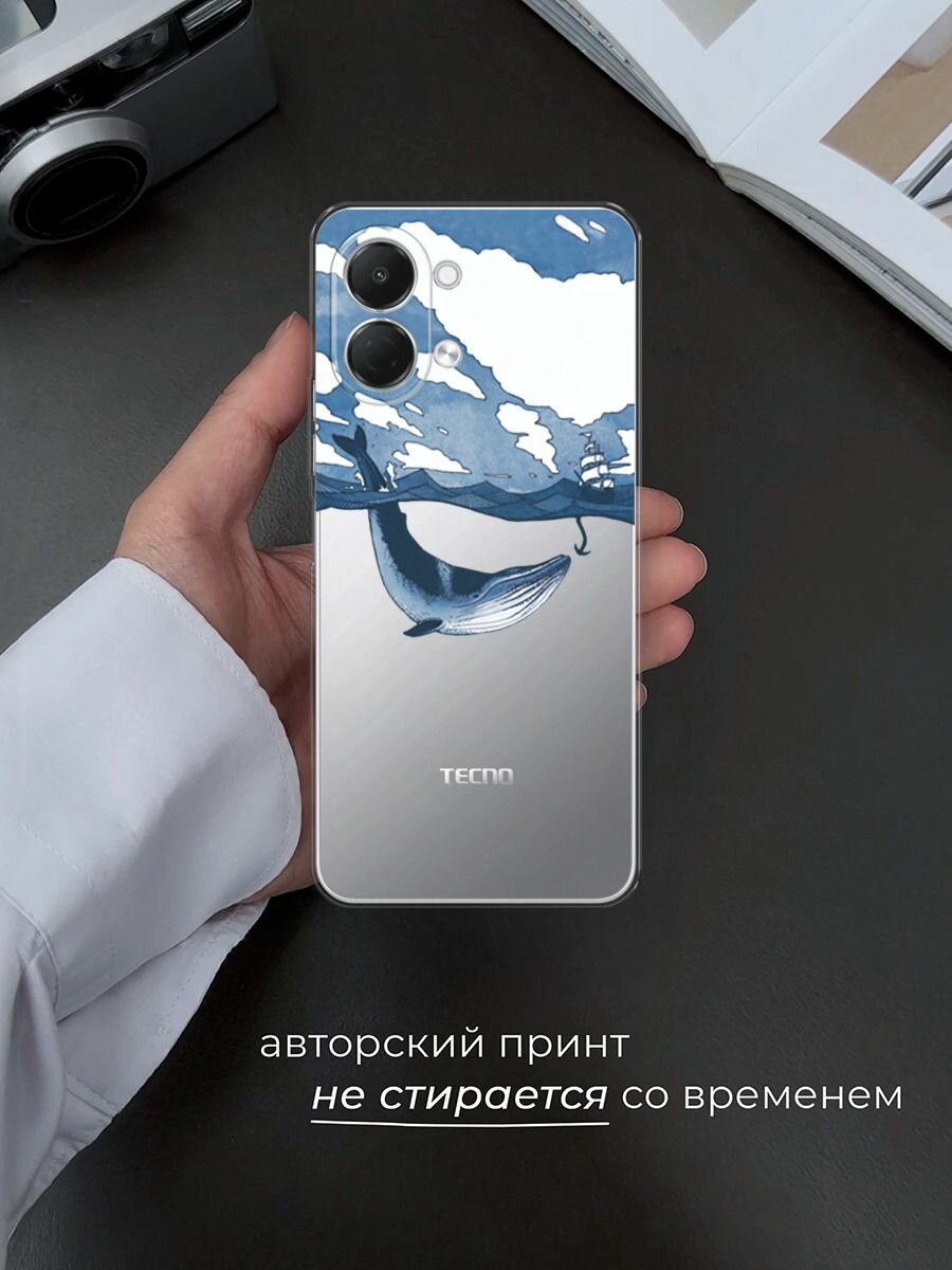 Чехол на Tecno Spark Go 3 / Текно Спарк Го 3 с принтом Большой кит, прозрачный — фото 1