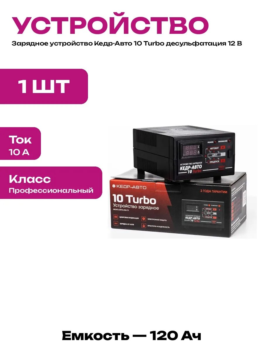 Зарядное устройство Кедр-Авто 10 Turbo для аккумулятора 12В