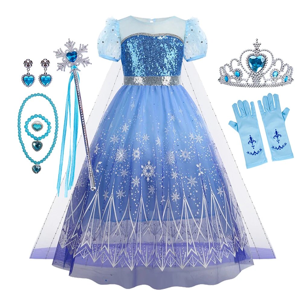 Платье принцессы Эльзы Disney из полиэстера 5-6T(130), Синий, Elsa X