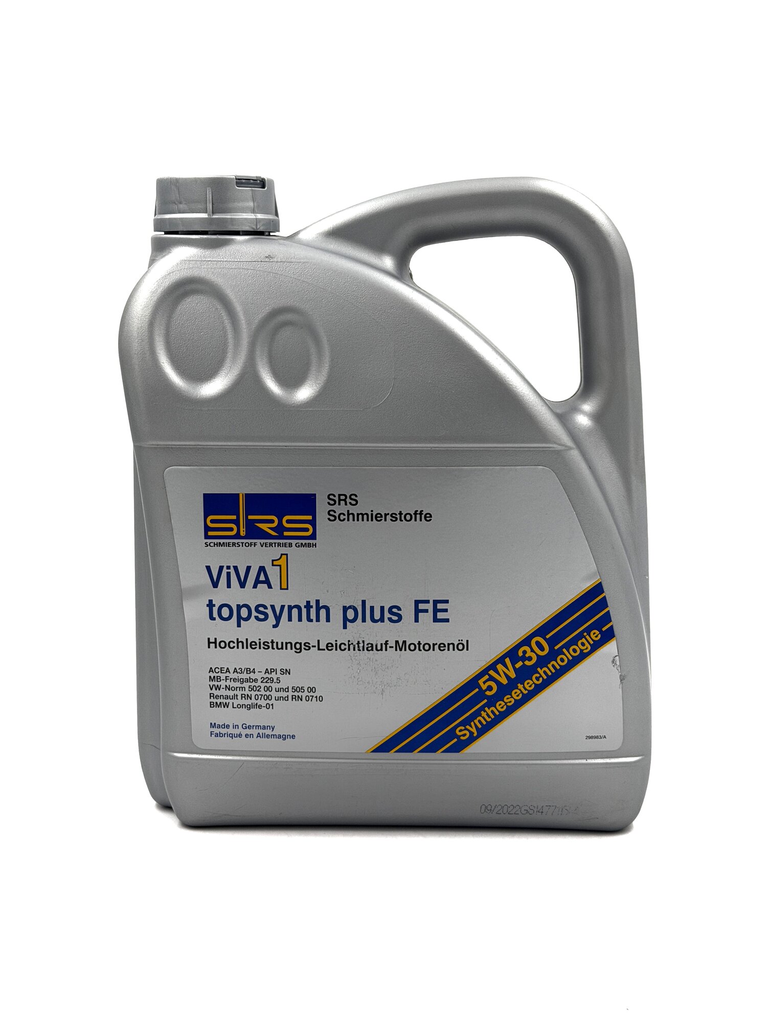 Масло моторное SRS ViVA 1 topsynth plus FE 5w-30, 4 литра, синт