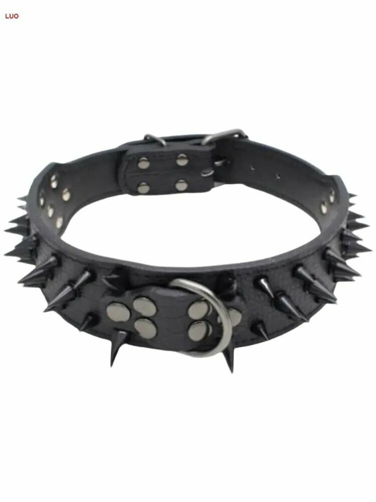 Широкий ошейник с шипами черный размер L