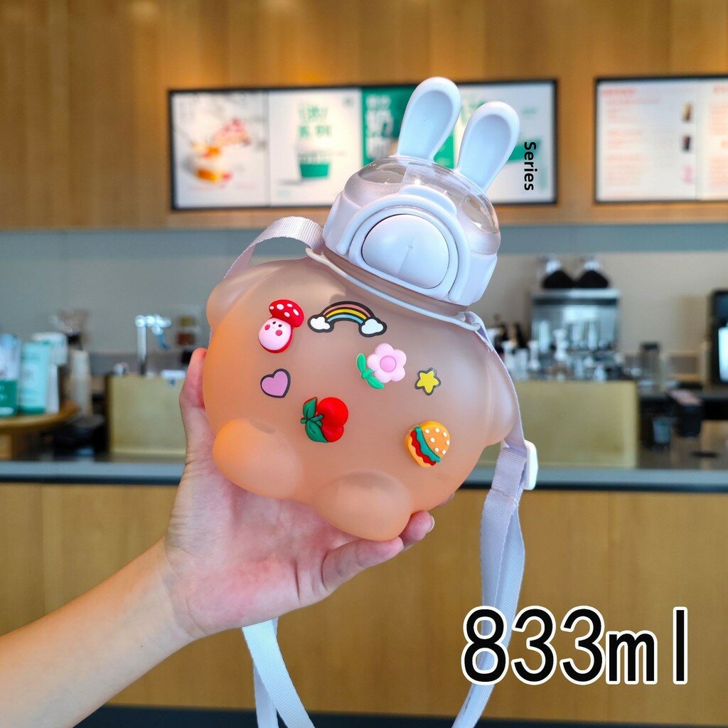 Детский стакан с водой 833 мл с трубочкой и запирающейся крышкой-откидкой для детского сада оранжевый