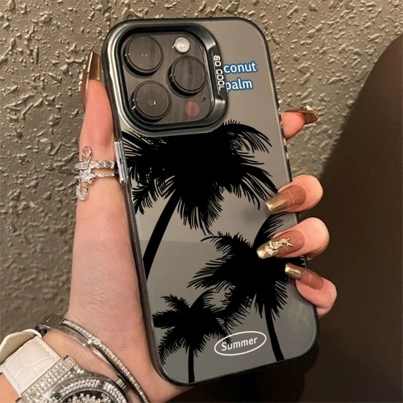 Чехол для iPhone 14 черный, с пальмами