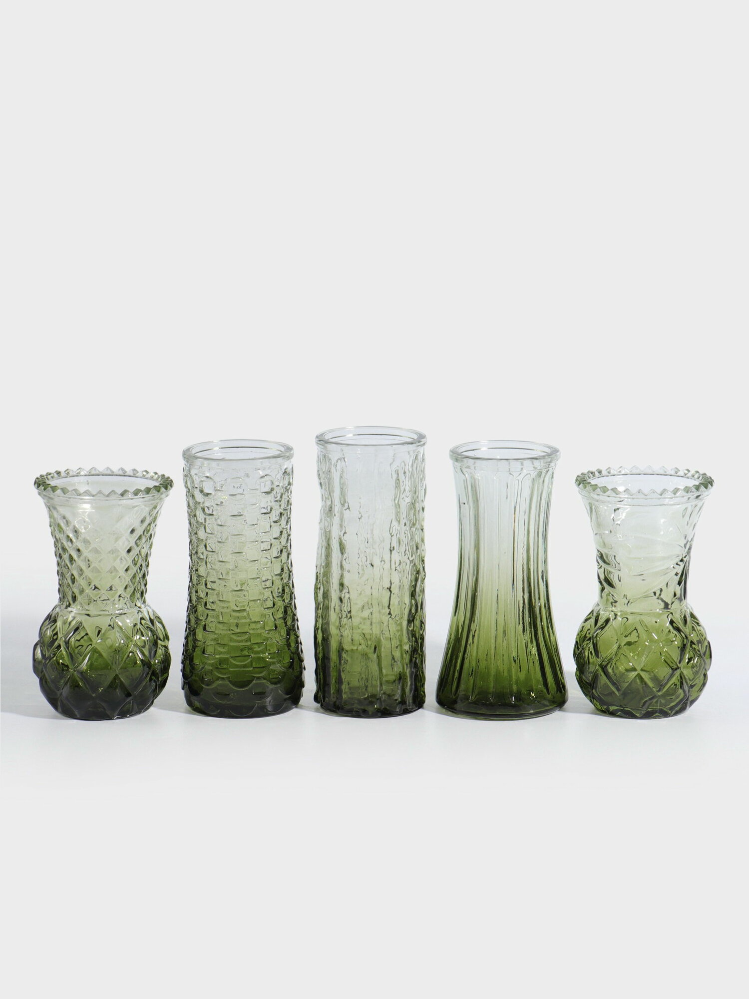 Вазы для цветов "Миниатюра", 11.5-13 см, набор 5 шт, стекло, зелёные