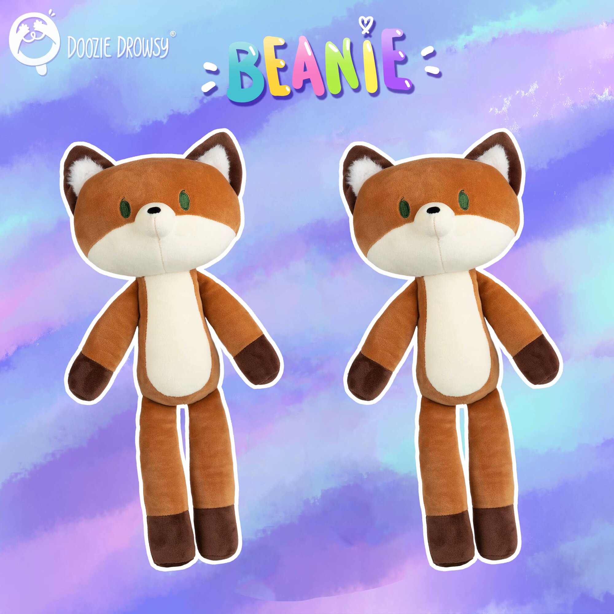 DOOZIE DROWSY Плюшевая игрушка Foxie с темой лисы, 37 см, мягкая флисовая ткань, милый животный персонаж
