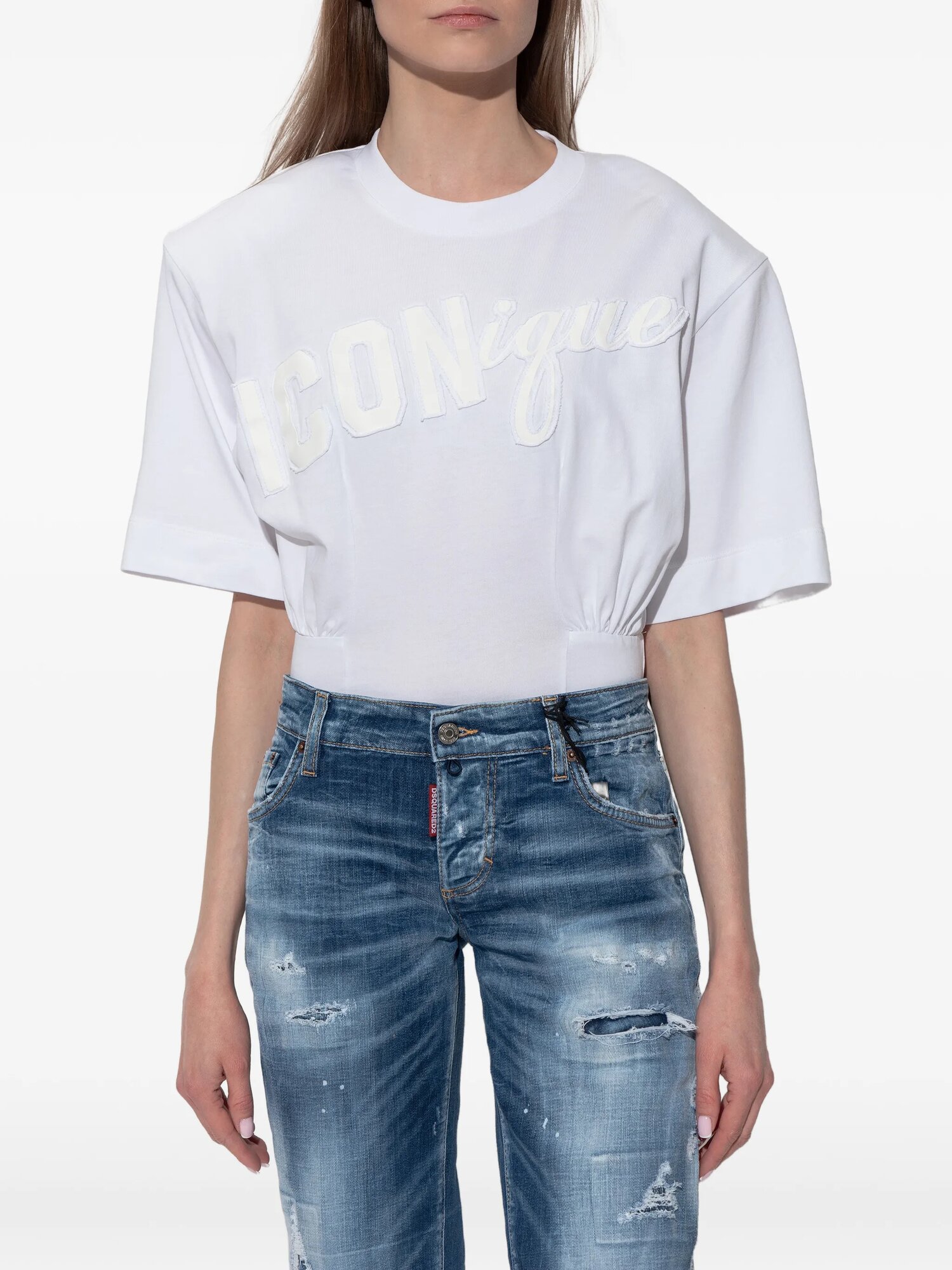 Боди бельевое DSQUARED2 Iconique, размер 2XS, бежевый/белый — фото 1