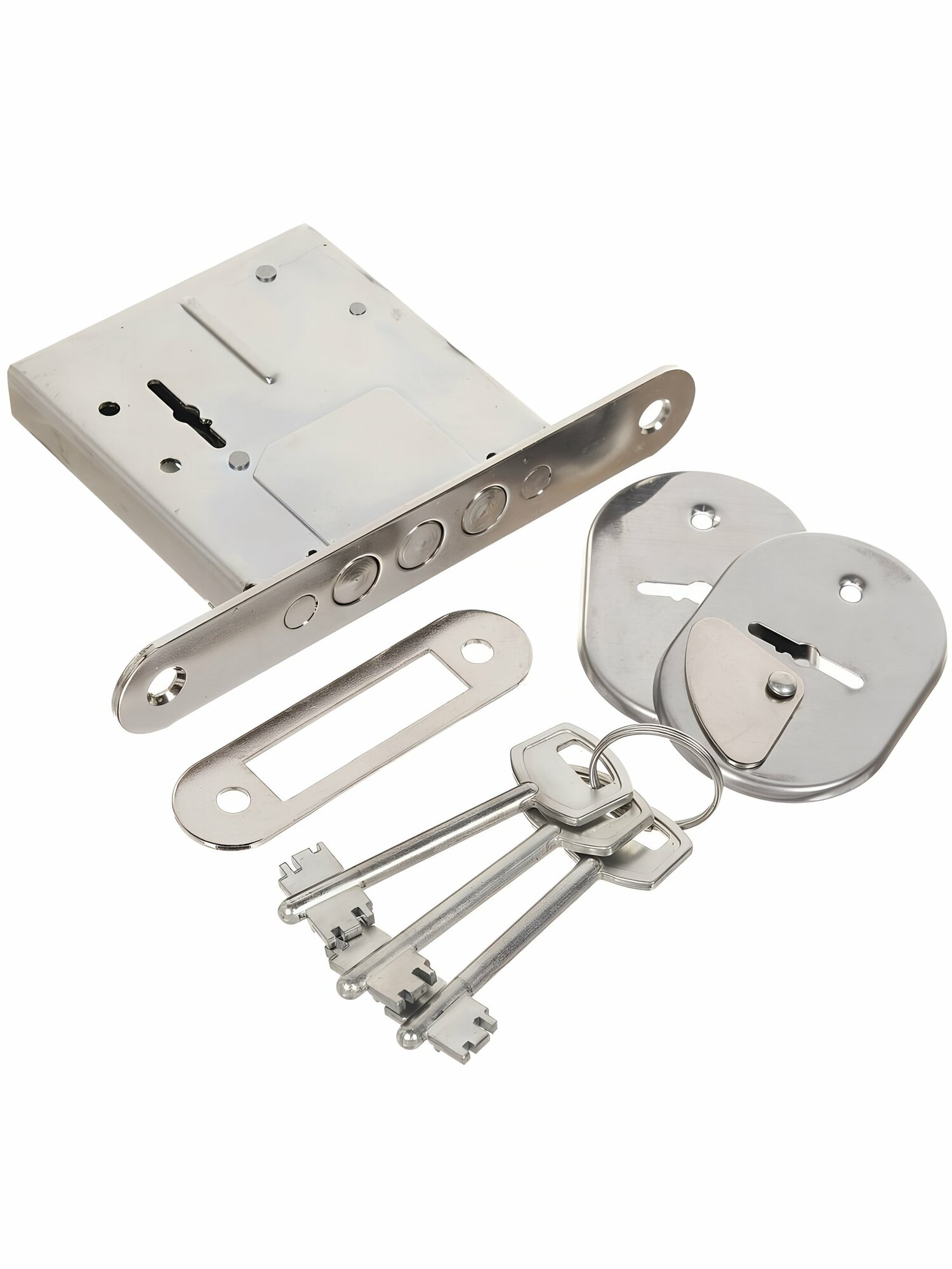 Замок врезной Зенит ЗВ8-6.3 сувальдный, хром, без ручки. Надежный стальной механизм для входных и межкомнатных дверей