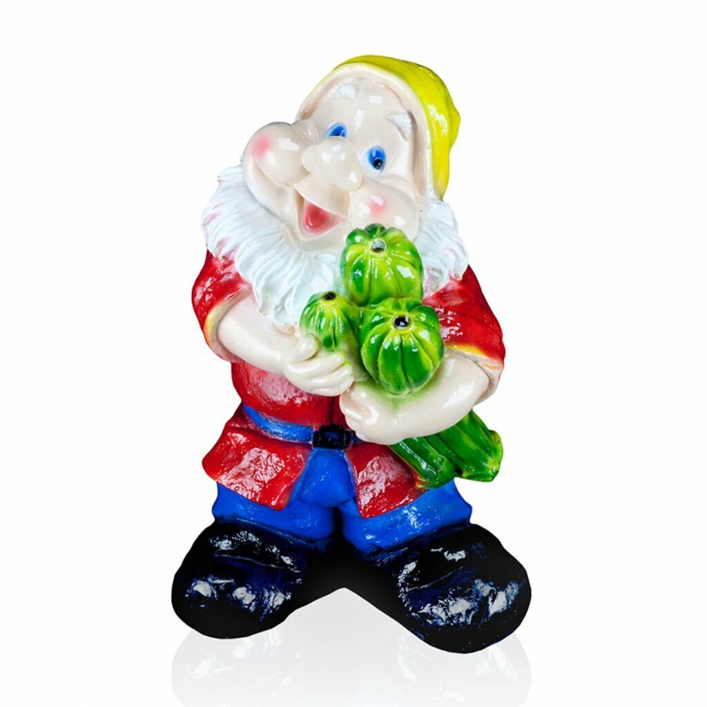 Садовая фигурка Гном с кабачками, 24х36 см, декоративное украшение для дачи и огорода из гипса, большой гномик