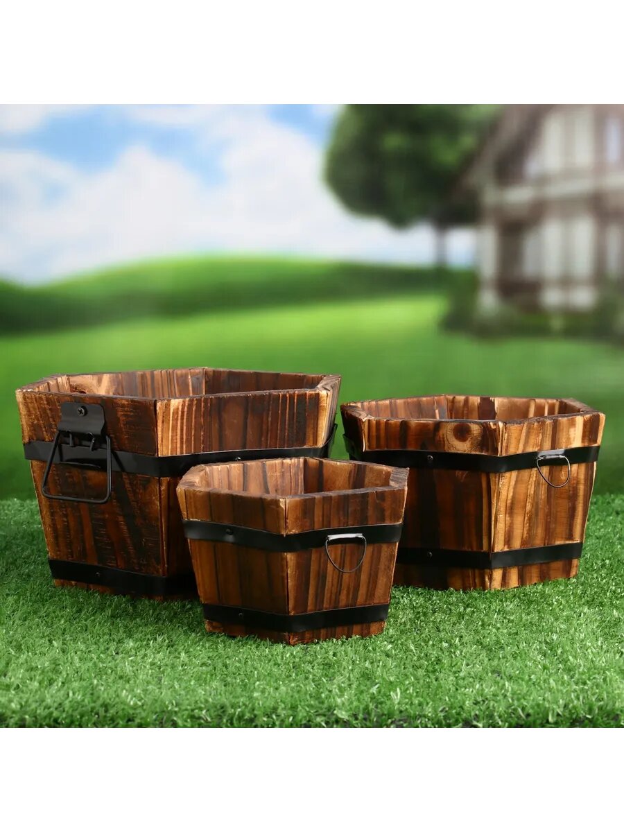 Набор кашпо для цветов «Шестиугольники», деревянный, 3 предмета