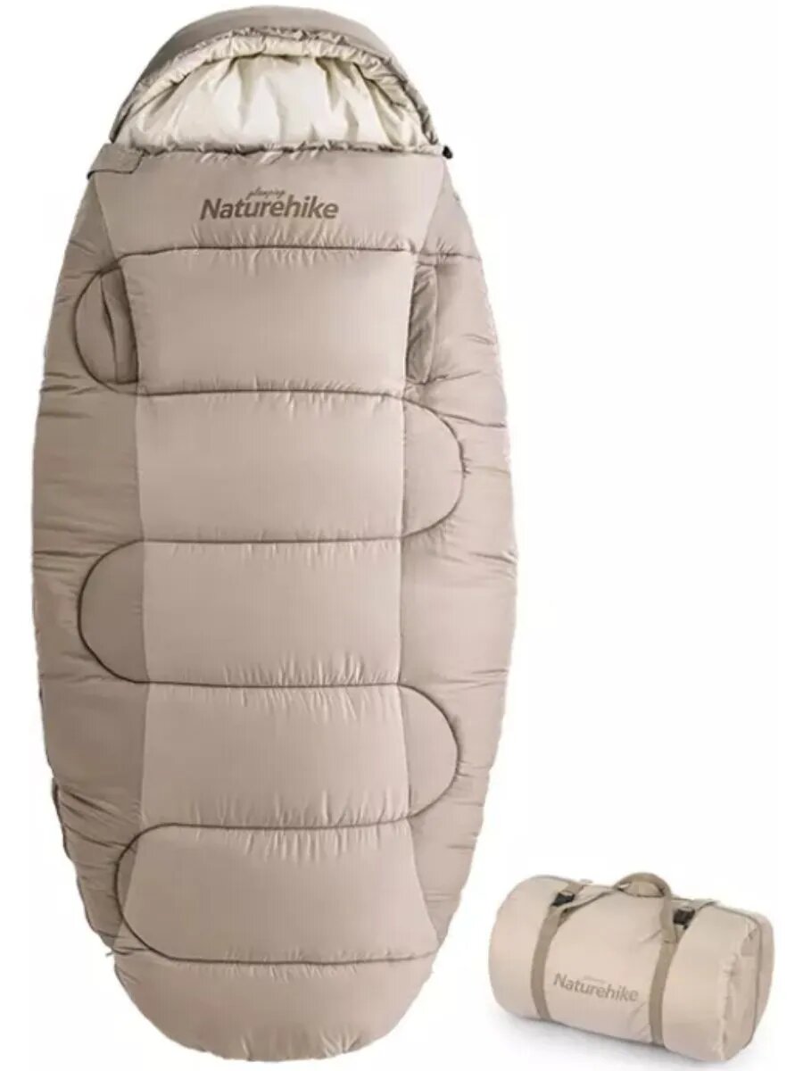 Спальный мешок Naturehike "Oval PS200", овальный, утепленный, бежевый, 220x95x48 см