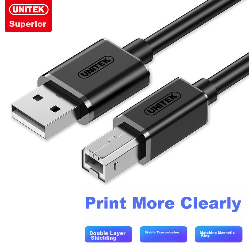 UNITEK USB 2.0 кабель для принтера AM/BM квадратный разъем для HP Canon Epson 2 метра Длина：2 метраТип：USB кабель для