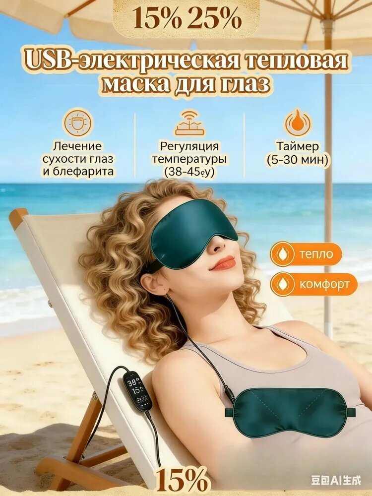 Шелковистая маска для глаз с подогревом USB атласная дышащая для любого времени года от усталости и покраснения глаз