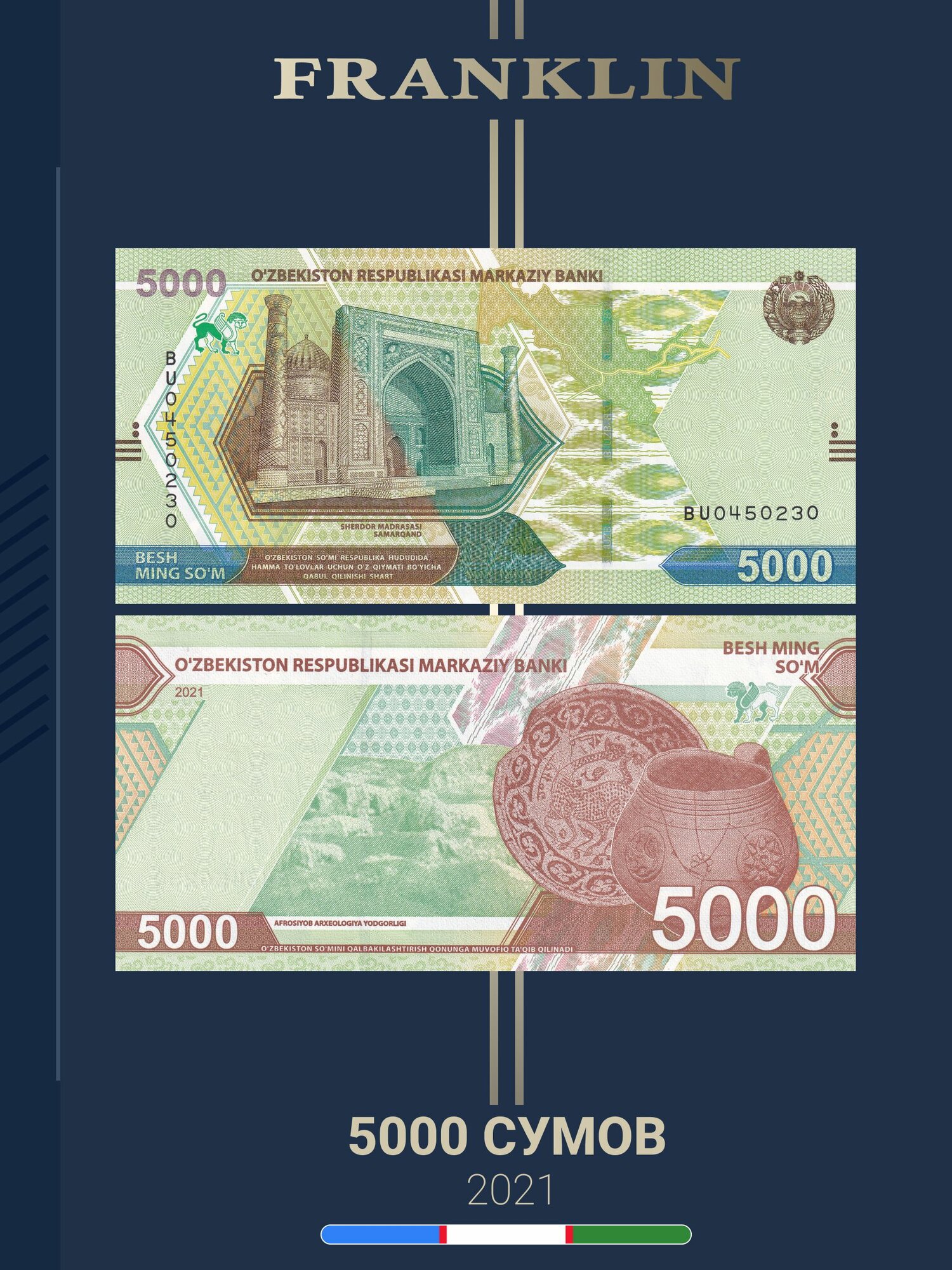 Банкнота Узбекистан 5000 сумов 2021 год (UNC) Pick 88