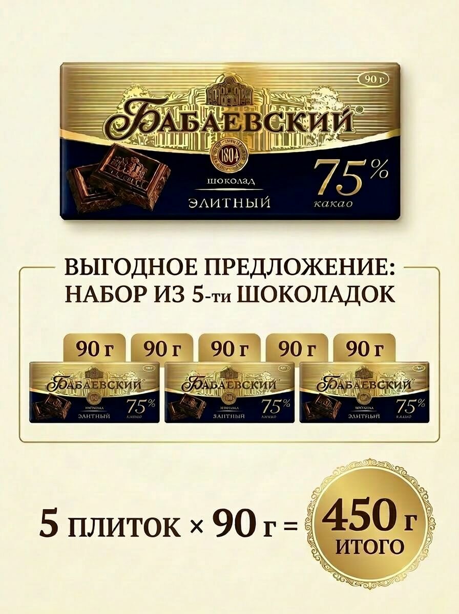 Шоколад Бабаевский элитный 5 шт. по 90 г.