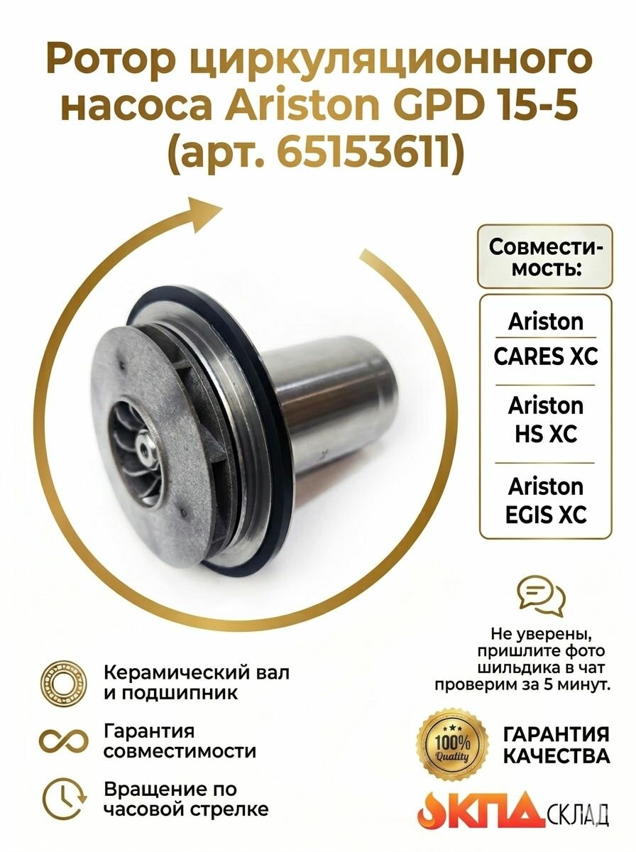 Ротор насоса для Ariston CARES XC / HS XC / EGIS XC (вращение по часовой)