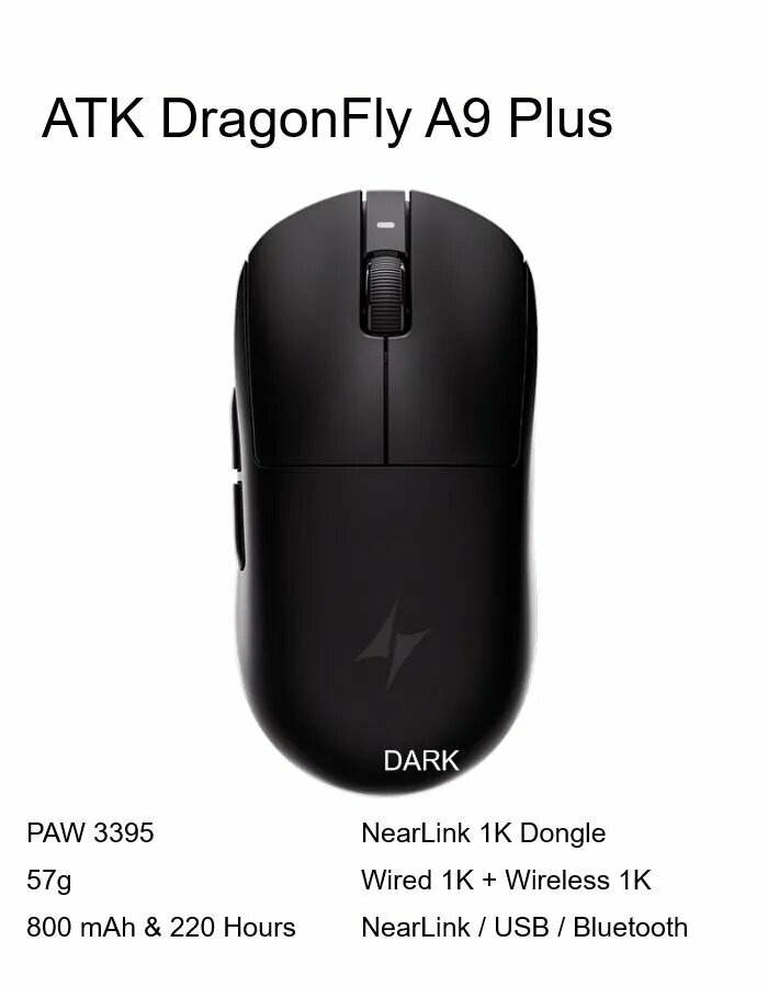 ATK Игровая мышь беспроводная DragonFly A9 Plus, черный