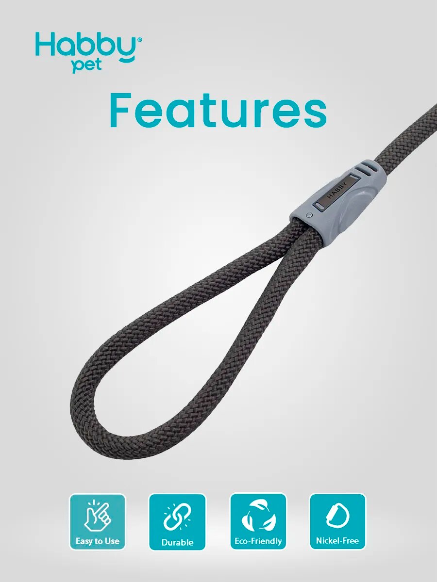 Поводок Cord Leash серый 11mm, для собак всех пород, прочный — фото 1