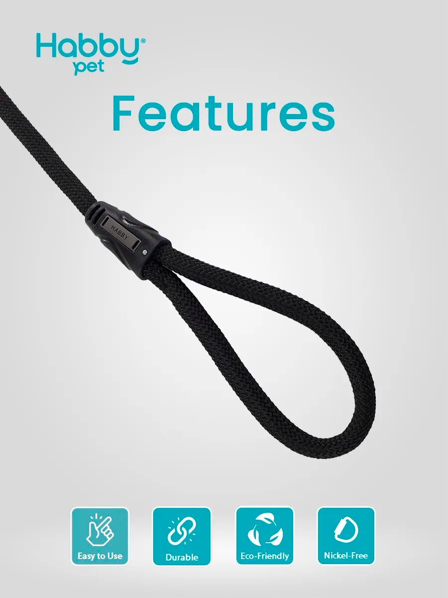 Поводок Habby Pet Cord Leash, черный, для прогулок и выставок, для всех пород собак — фото 1