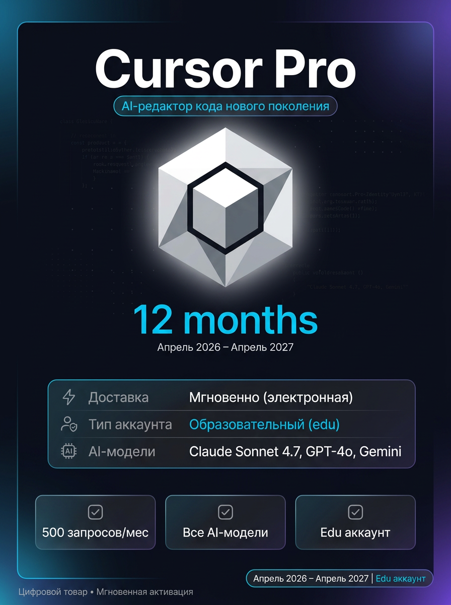 Cursor AI Pro — подписка 12 месяцев | Личный аккаунт | Апрель 2026 – Апрель 2027|